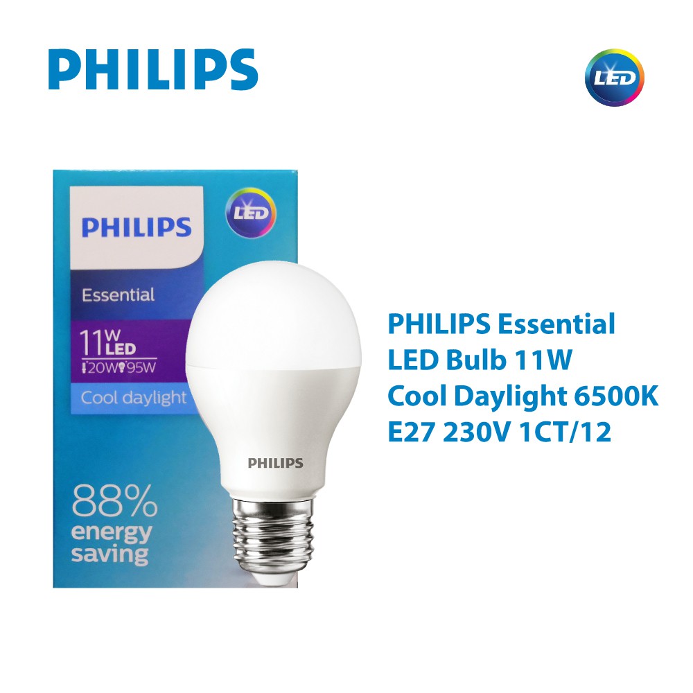 Philips 11W E27 3000K 6500K 1CT/12 Mentol Essential LED Bulb Warm White Cool Daylight | Shopee ...