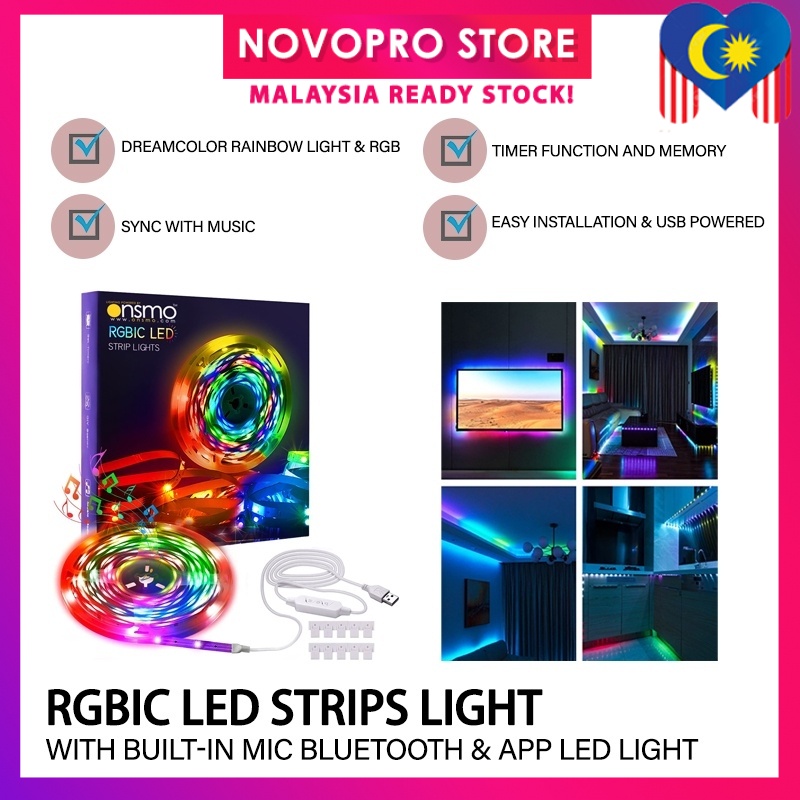 RGBIC LED Strips Color Changing Lights Synchronously Music Sync with ...