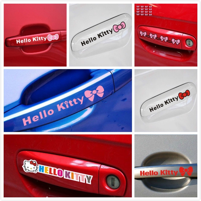 4pcs/set Cartoon Hello Kitty Cute Car Stickers KT Cat Car Door Handle ...