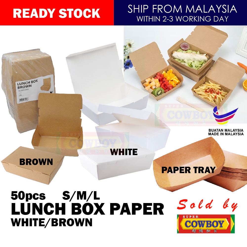 Paper Lunch Box 50pcs Bekas Tapau Kotak Nasi Kertas Brown White Boat ...