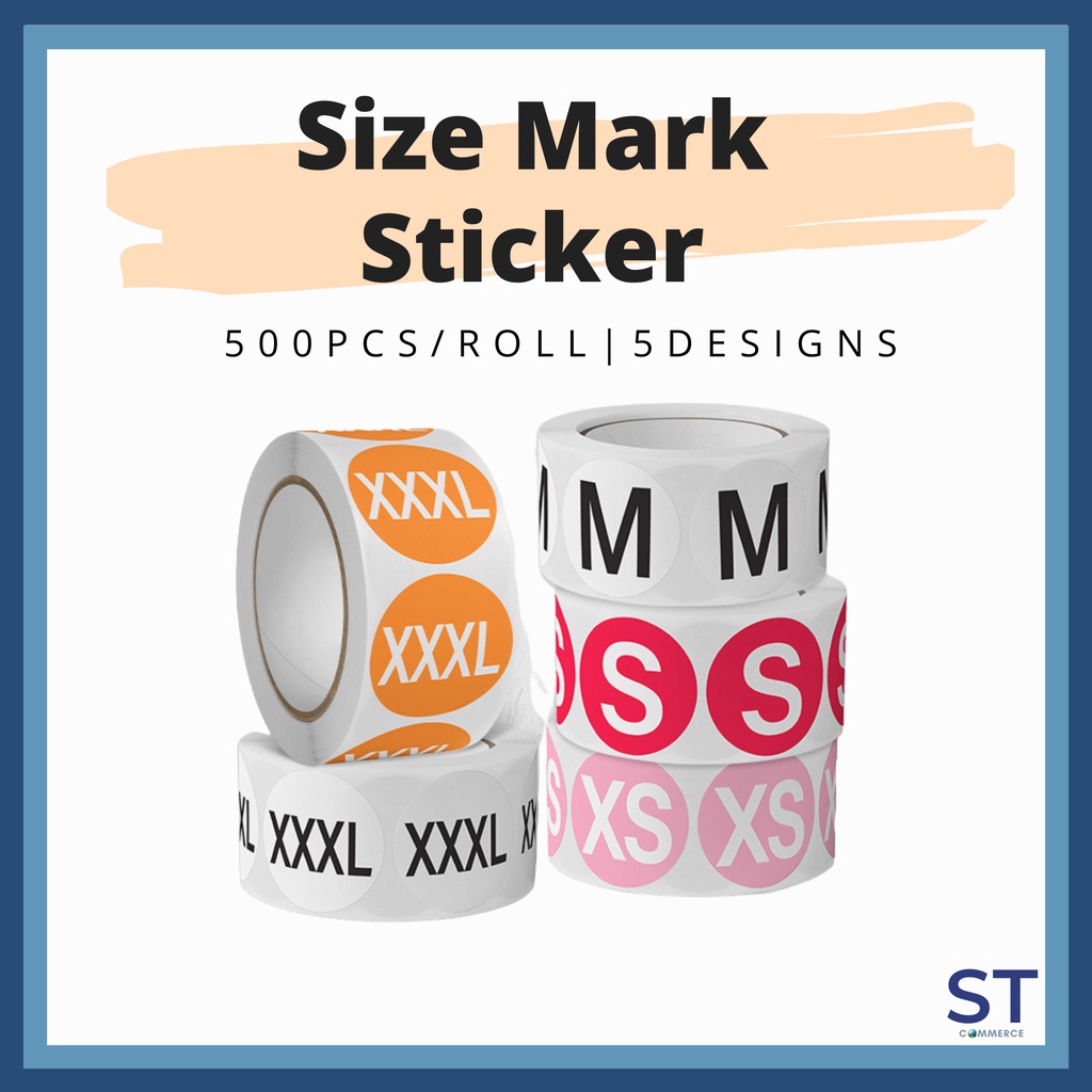 500pcs/roll Size Mark Sticker XS/S/M/L/XL/XXL Clothes Colourful Label ...