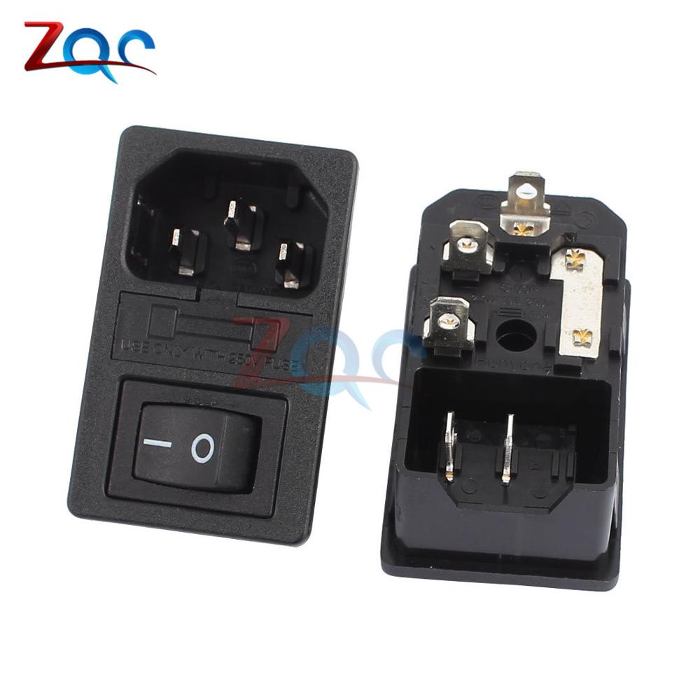 AC 10A 250V Rocker Switch Fused IEC320 C14 Inlet Power Socket Fuse Switch Connector Plug ...