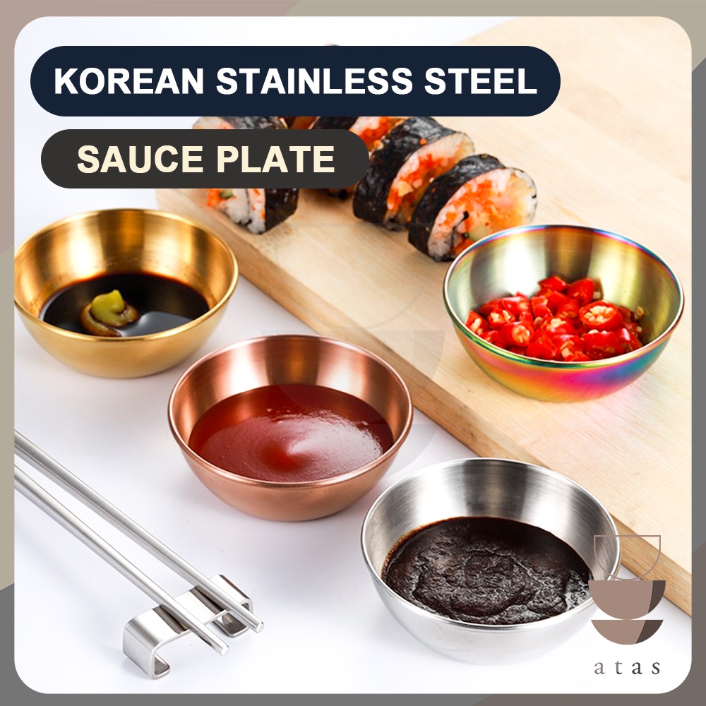 KOREAN STYLE ATAS Korea Stainless Steel Dipping Sauce Plate Dip Banchan ...