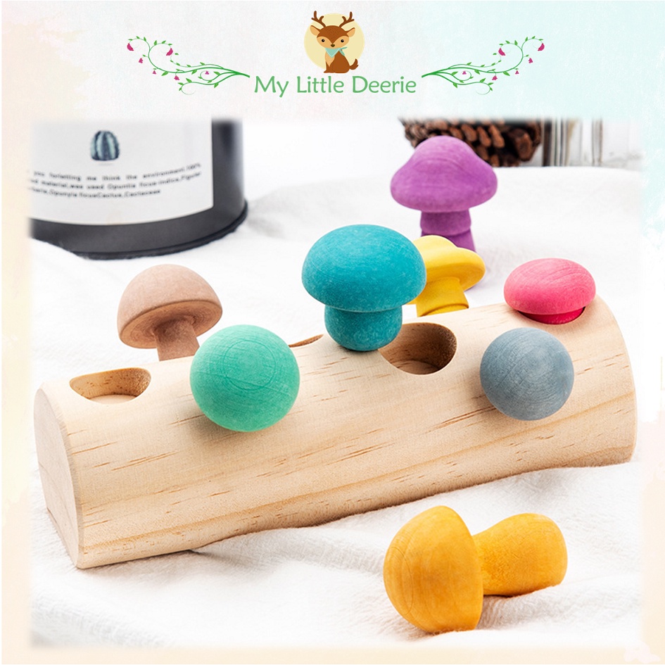 Wooden Mushroom Colour Size Sorting Fine Motor Skills Early Learning ...