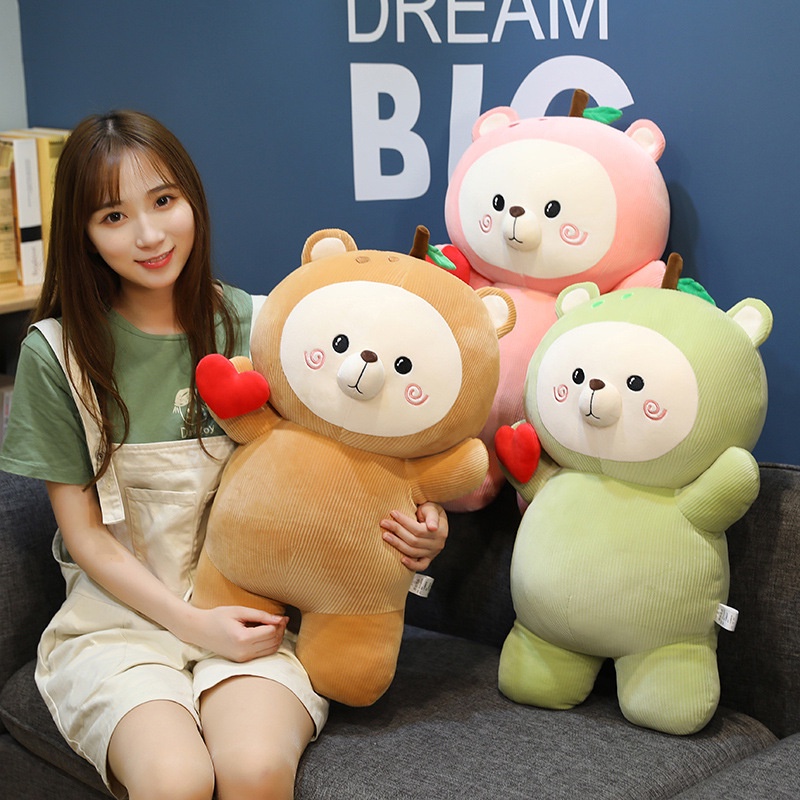 65cm Apple Teddy Bear Doll with Love Soft Plush Toy Bolster Pillow ...