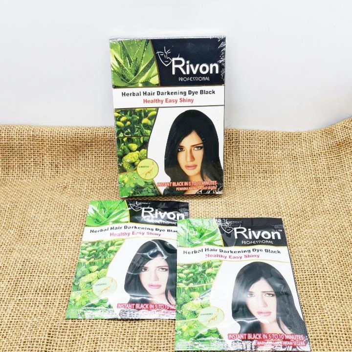 RIVON Herbal Hair Darkening Dye Black (28ML X 2 Sachets) / Perwarna ...