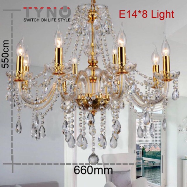 Chandelier Pendant Light crystal 8 Light Gold Colour 8012 | Shopee Malaysia