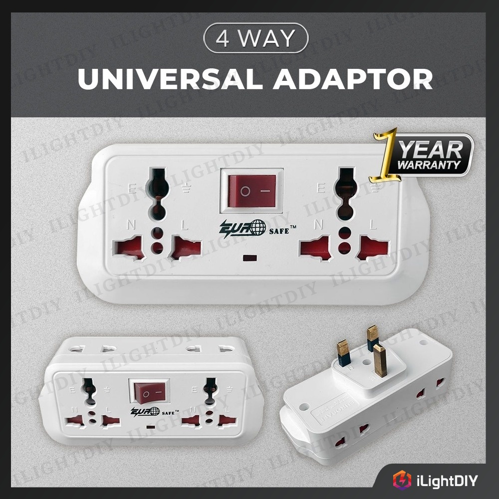 4 WAY 1500W UNIVERSAL MULTIPLE SOCKET 3PIN UK PLUG ADAPTOR WITH NEON ...