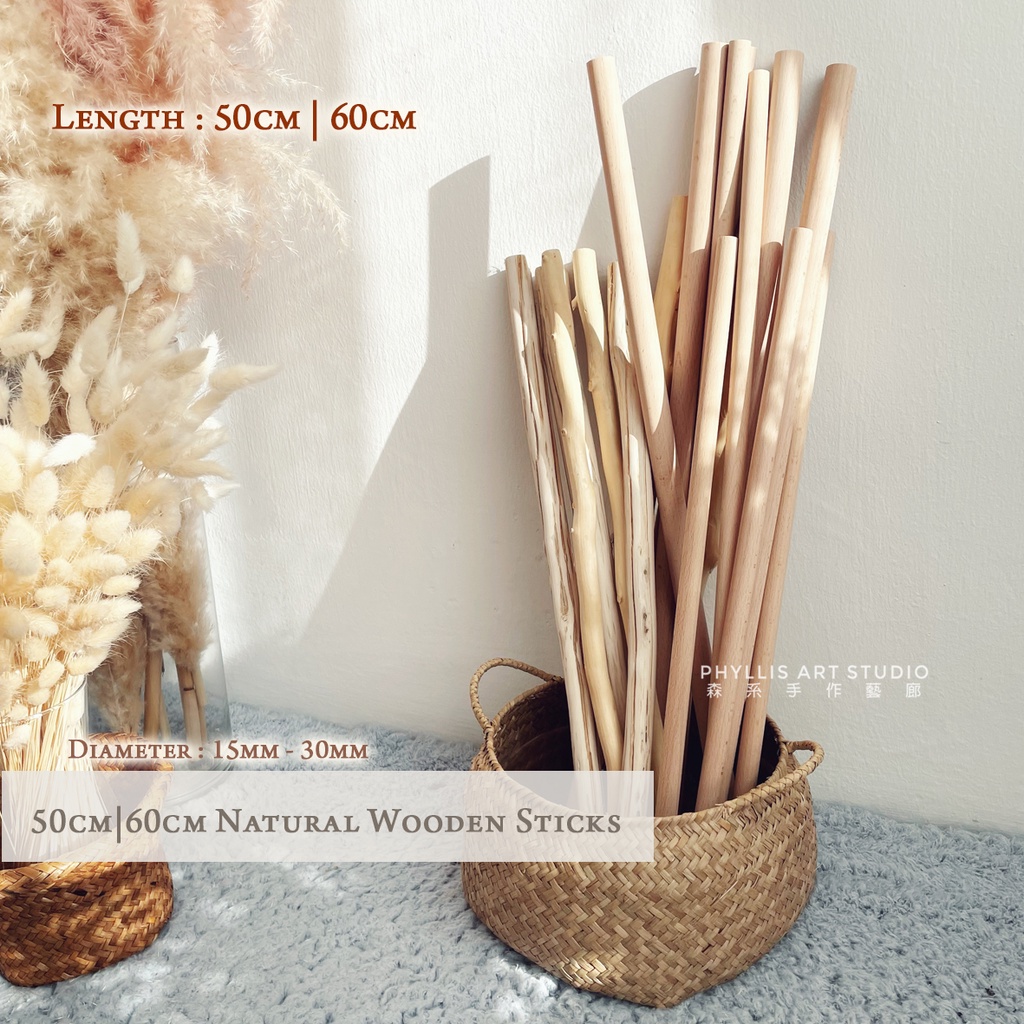 50cm|60cm Round Wooden Stick | Macramé Wood Branch| Decoration Handmade ...