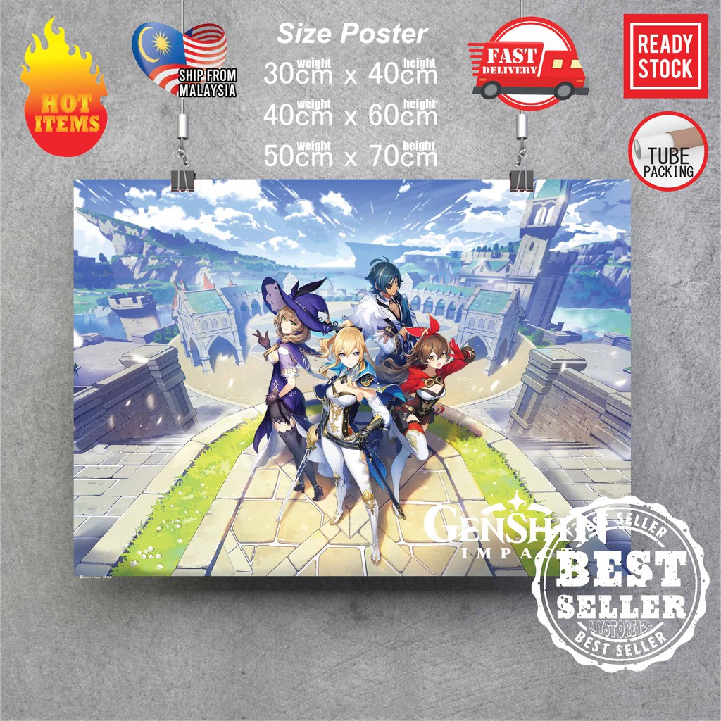 (Ready Stock) Genshin Impact poster Sticker Room decoration animation ...