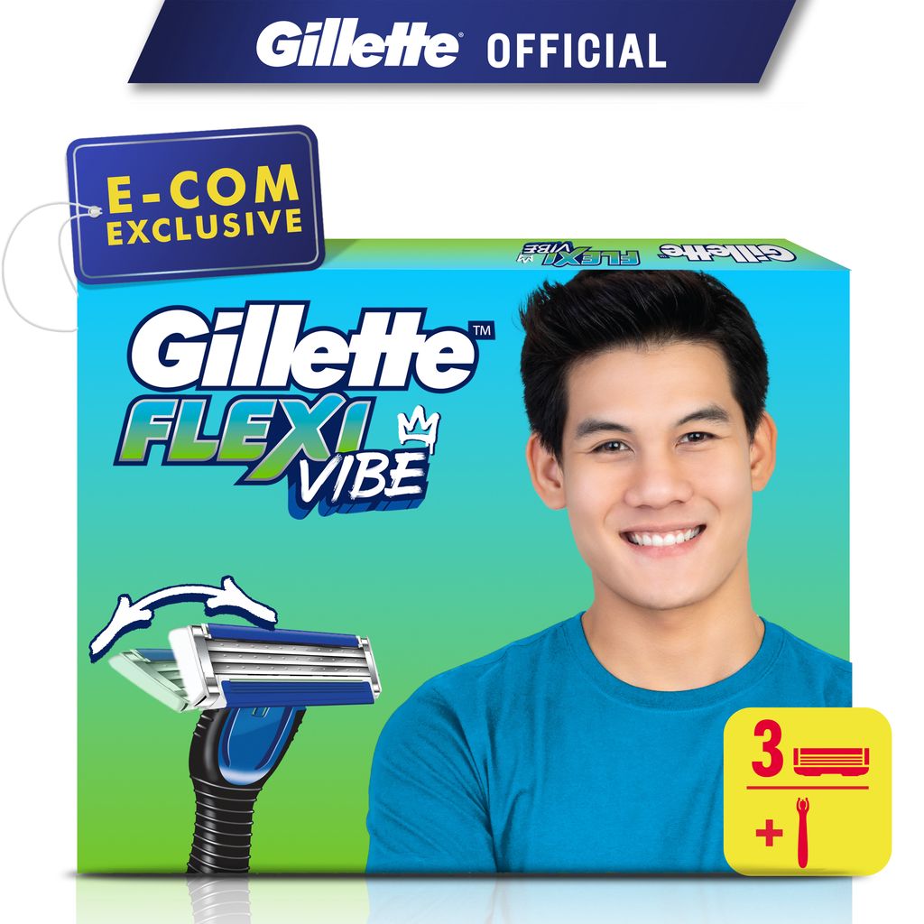 Gillette Flexi Vibe - 1 Razor Handle + 3 Blade/Cartridge Refills NEW [E ...