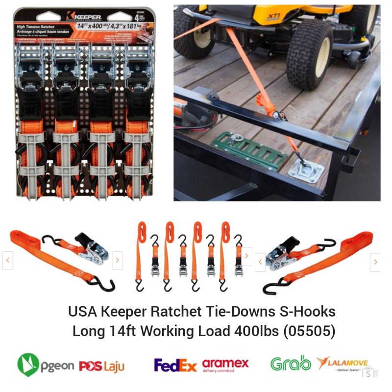 USA Keeper Ratchet Tie-Downs S-Hooks Long 14ft Working Load 400lbs ...