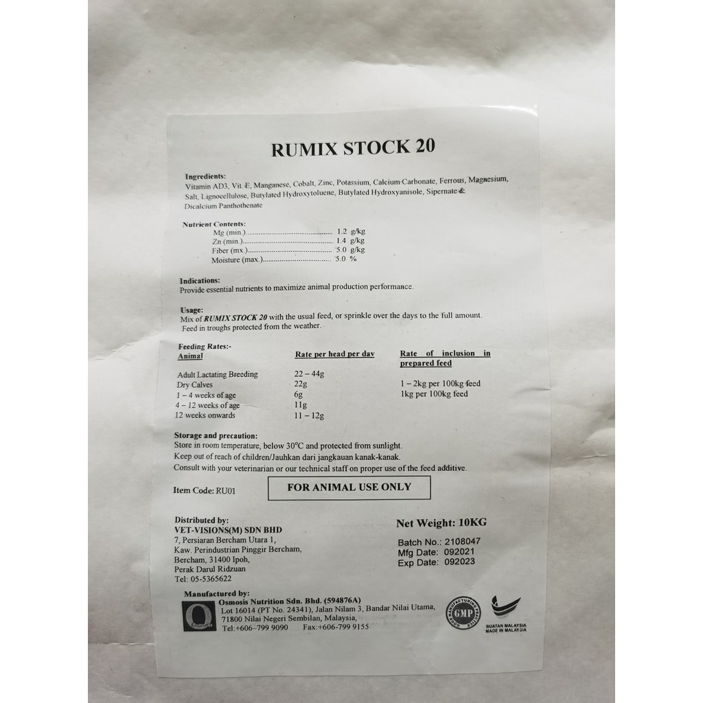 RUMIX STOCK 20 (Makanan tambahan vitamin penting dan mineral surih khas ...