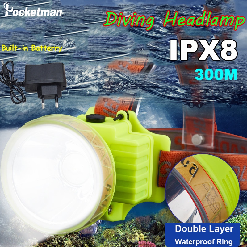 300M Professional Diving Headlight LED Head-mounted Outdoor Strong ...