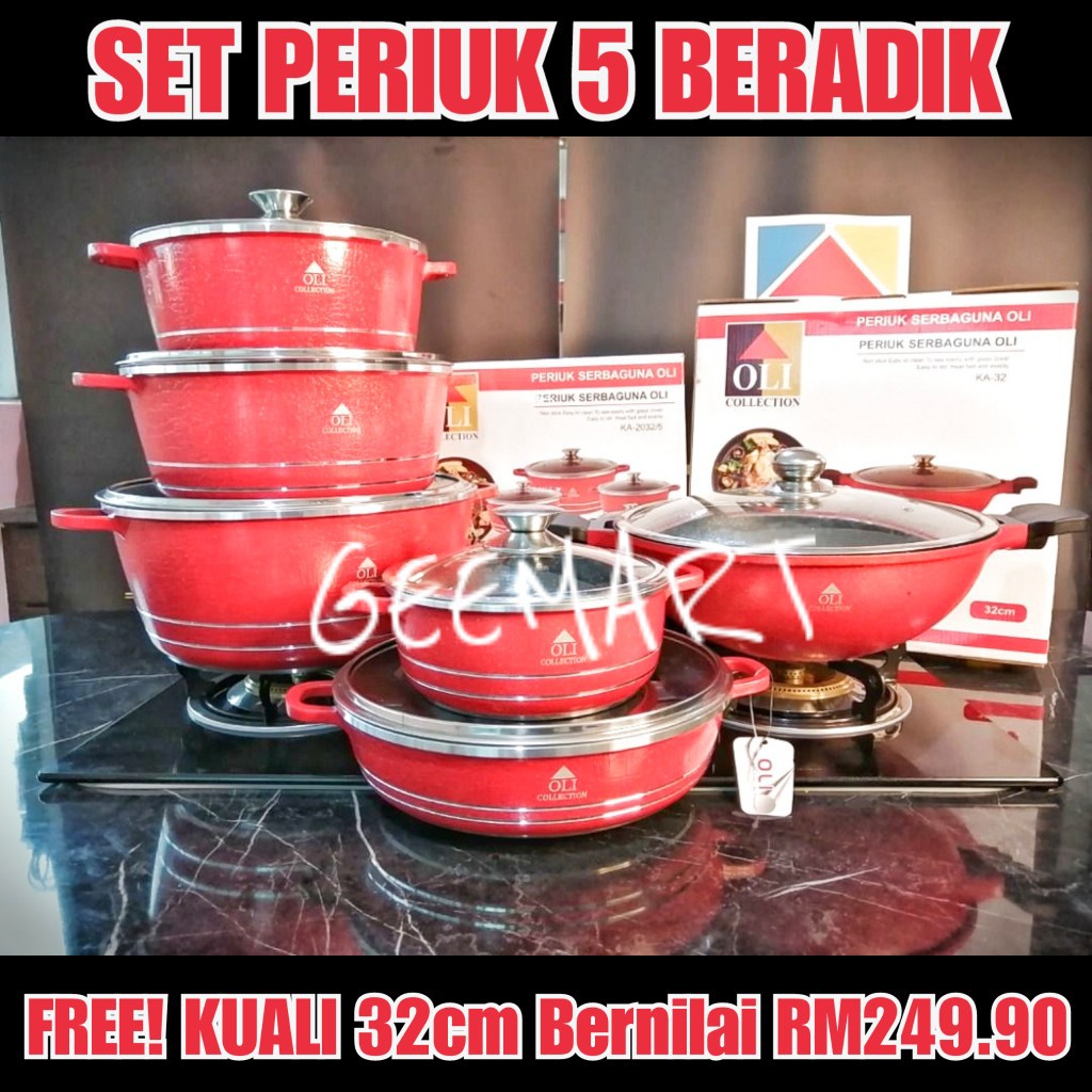 NEW SALE! OLI COLLECTION! SET PERIUK 5 BERADIK FREE KUALI 32CM !!! SWISS GOLD MARBLE COATING ...