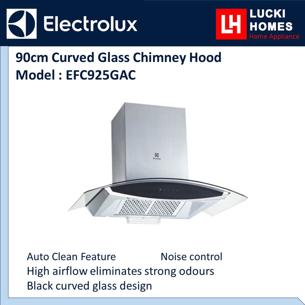 Electrolux 90cm Curved Glass Chimney Hood with Noise Control Extractor ...
