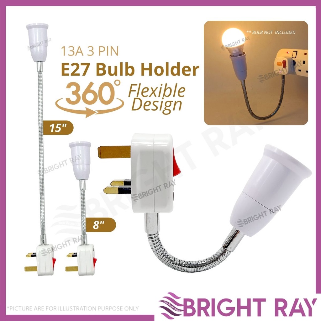 8"/ 15" 13A 3pin Plug Top E27 Light Bulb Lamp Holder Bendable Flexible ...