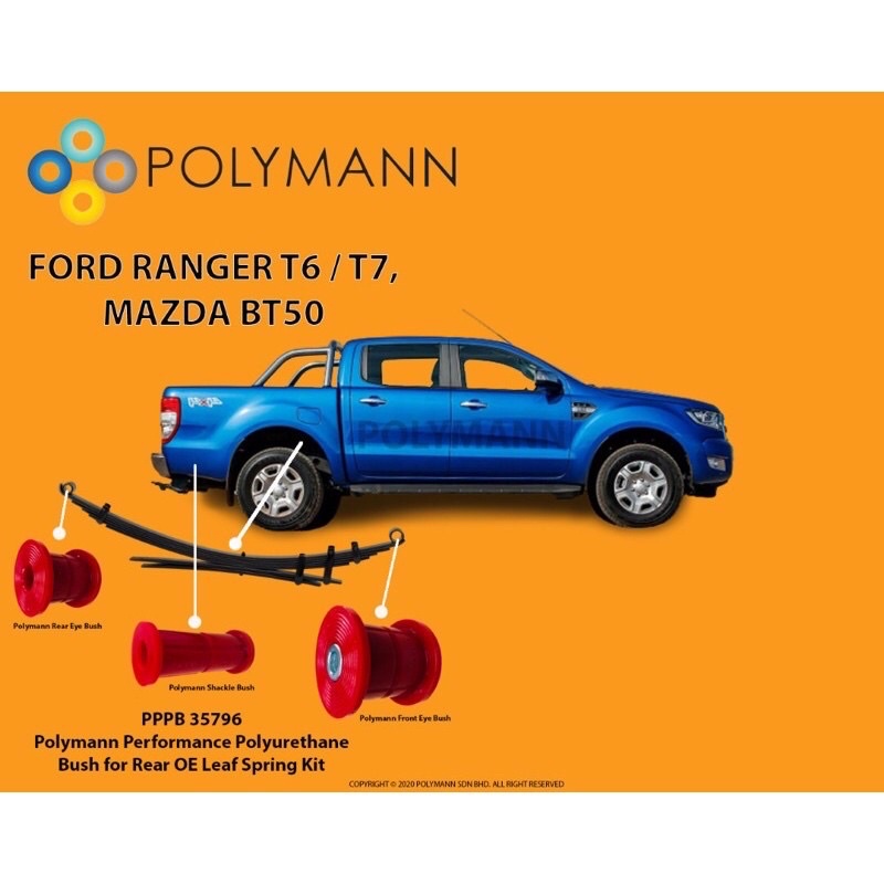 Polymann Ford Ranger T6 / T7 (2011- Present) Leaf Spring PU Bush PU ...
