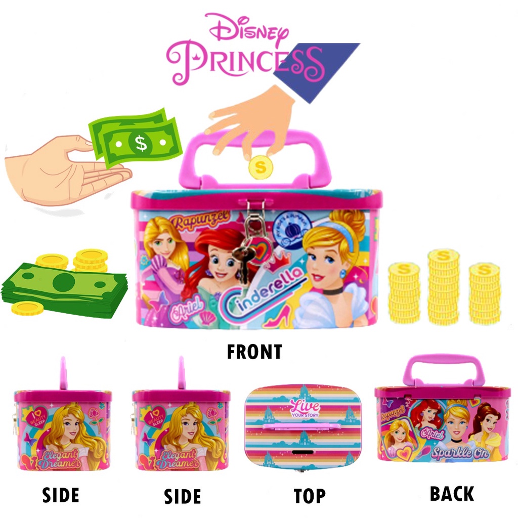 Disney Princess Children Coin Bank/ Tabung Duit with Lock Cinderella ...