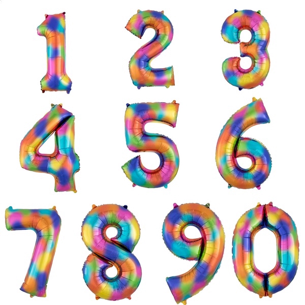 New 40 Inch Iridescent Color Rainbow Number Balloons Aluminum Foil ...