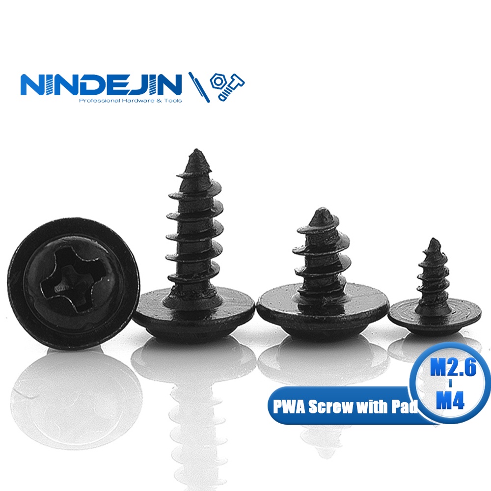 NINDEJIN Black Cross Round Head Self-Tapping Screw Carbon Steel Bolt - M2.6/M3/M3.5/M4 (40/50 ...