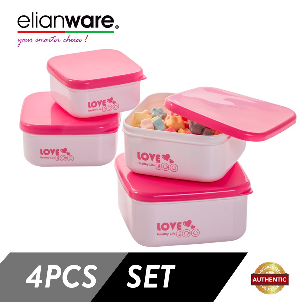 Elianware Square Eco Multipurpose Air Tight Food Container Set (4 Pcs ...