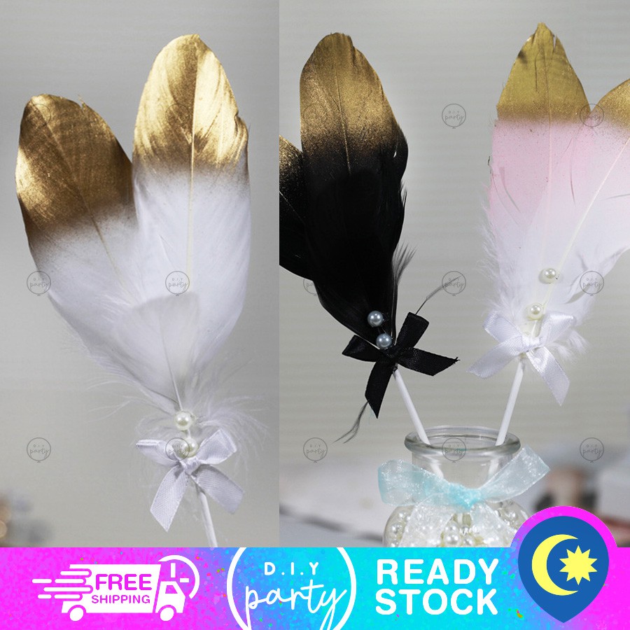 Feather Colour Bulu Angel Wing Cake Topper Gold Black White Pink ...