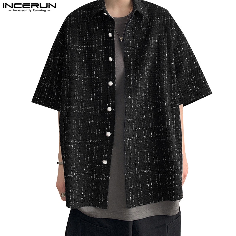 INCERUN Men Summer Holiday Korean Style Scottish Tartan Short Sleeve ...