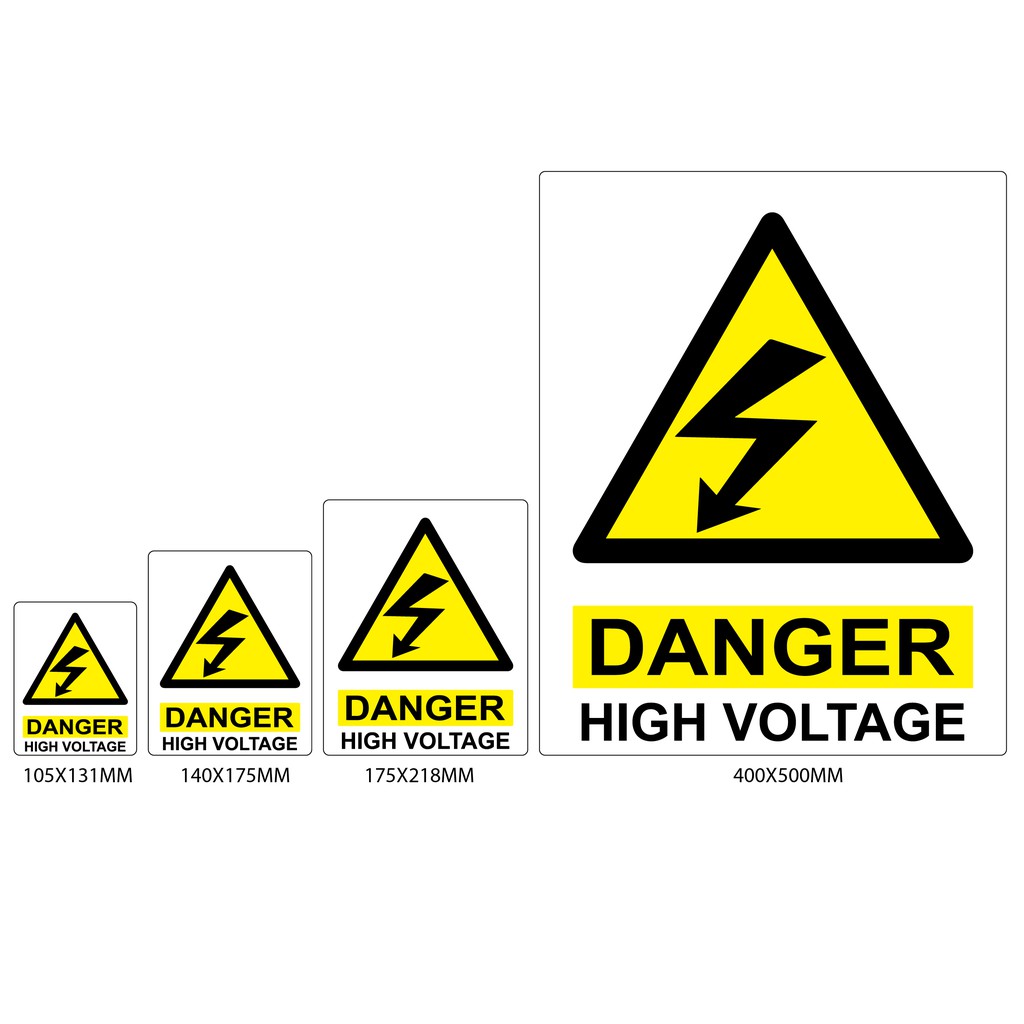 DANGER HIGH VOLTAGE SIGN STICKER 105X131MM, 140X175MM, 175X218MM ...