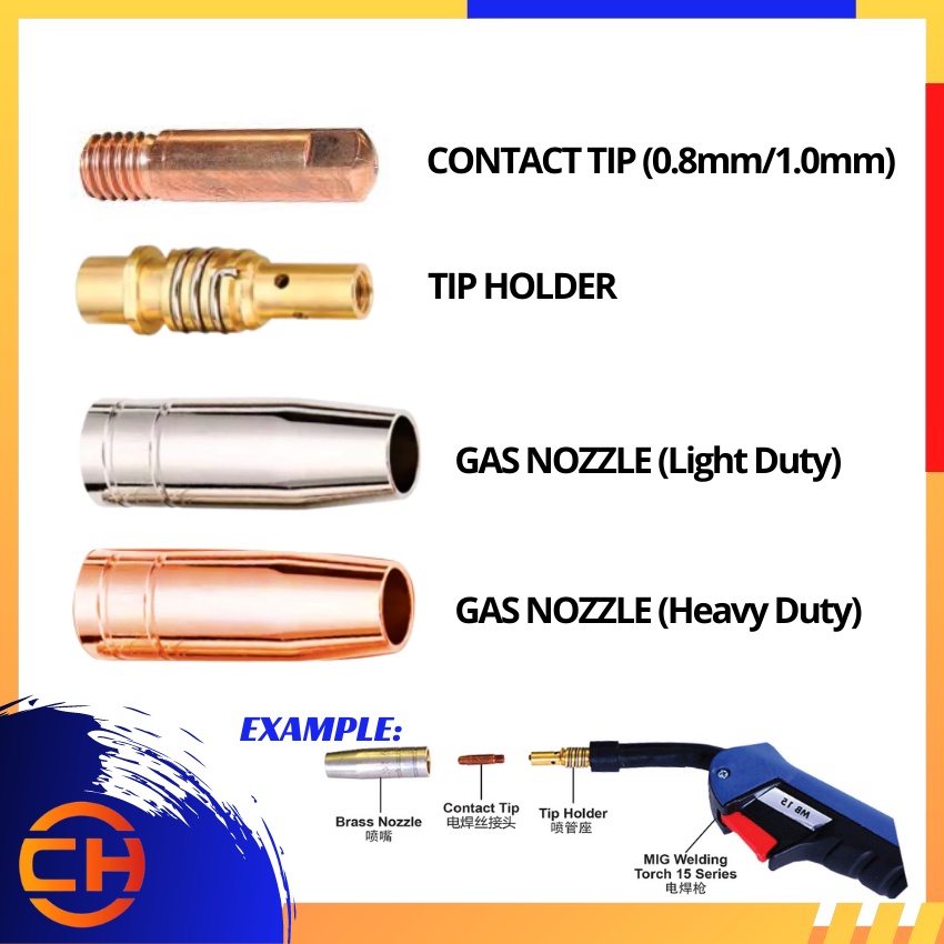MIG WELDING MB15 NOZZLE GAS NOZZLE / TIP HOLDER / CONTACT TIP 0.8MM / CONTACT TIP 1.0MM | Shopee ...