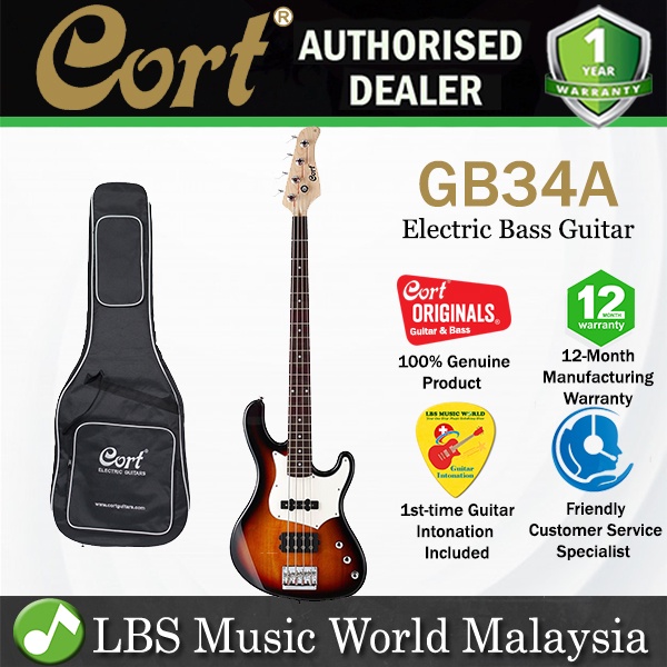 Cort GB34A 4 String Double Cutaway Bolt On Agathis Electric Bass Guitar ...