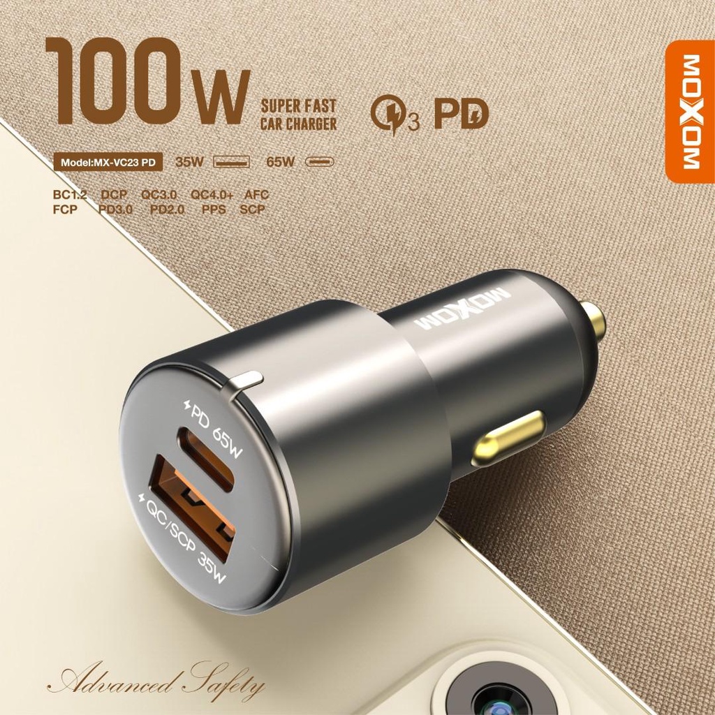 MOXOM Super fast charging car charger 100W(65W + 35W) PD charging MX-VC23 PD | Shopee Malaysia