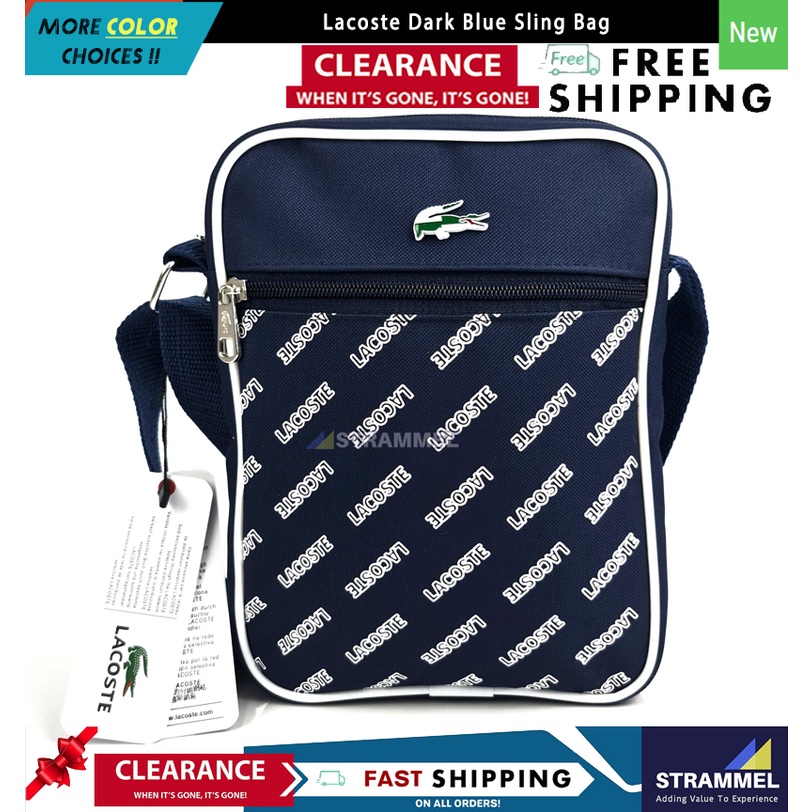 [100% Authentic] Ɩacoste Dark Blue Diagonal Stripes Sling Bag Side ...