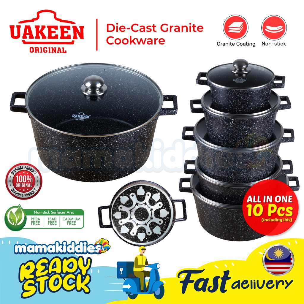 💖🔥Germany Uakeen 10 pcs Die-Cast Granite Cookware Set Cooking Non-stick Casserole Pot Cookware ...