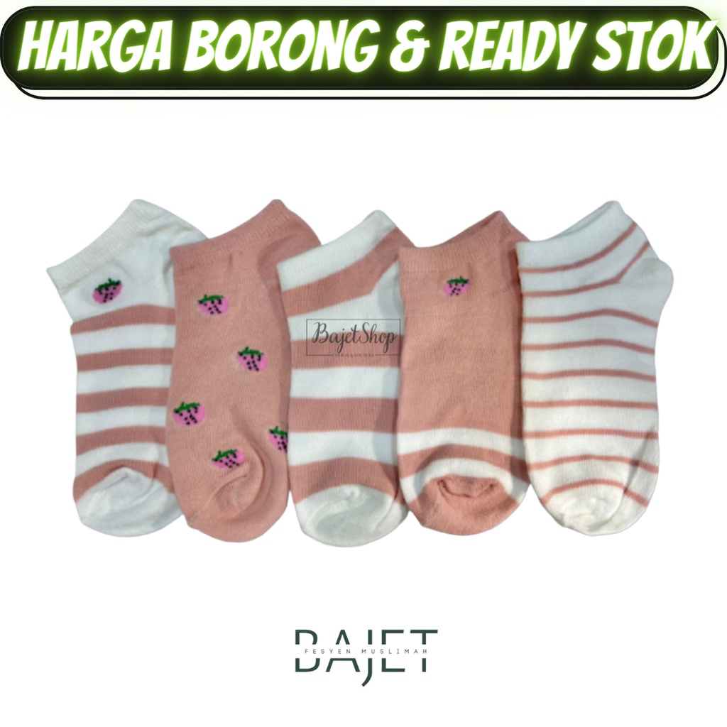 [M'sia Stock] Strawberry Pink Comel Medium Stokin Kuality Cotton Wanita ...