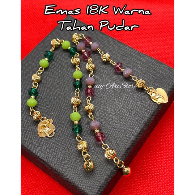 Gelang Emas 18K Gold Plated Kristal Warna Jade Cantek Anggun | Shopee ...