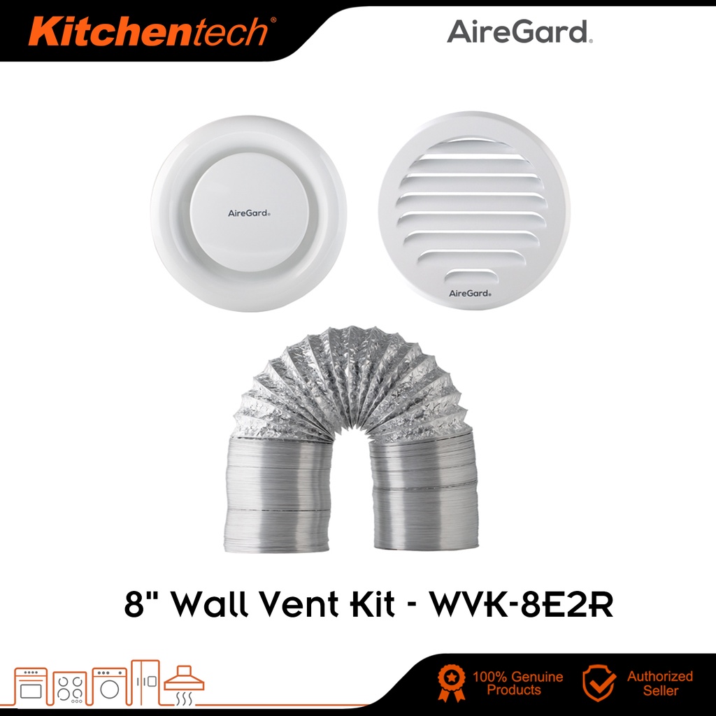 Airegard wall vent kit - 8 inches Aluminum Ducting + Internal Louver ...