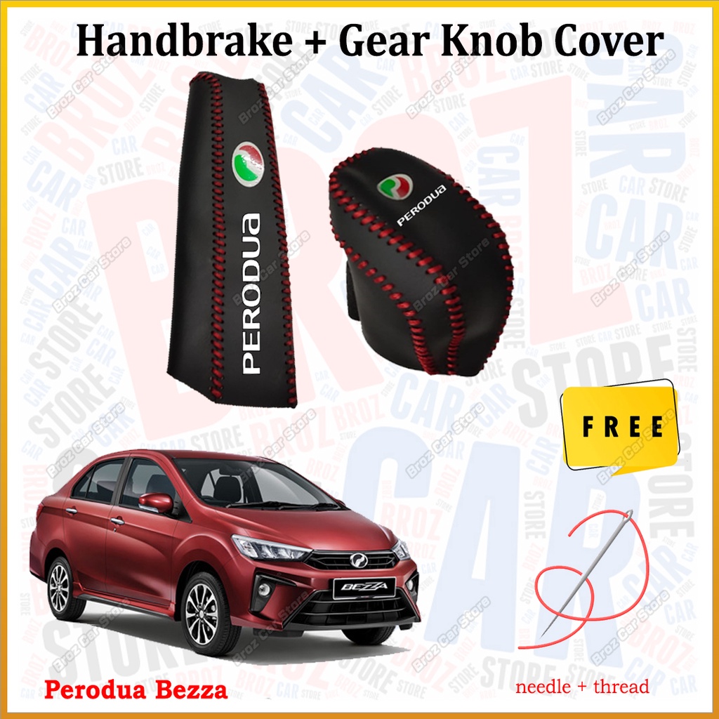 2 in 1 Leather Gear Knob Cover + Handbrake Cover with Logo with Neon ...