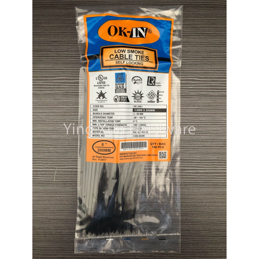 OK-IN Nylon Cable Tie Black Cable Wire Garden Plastik Ikat Pengikat ...