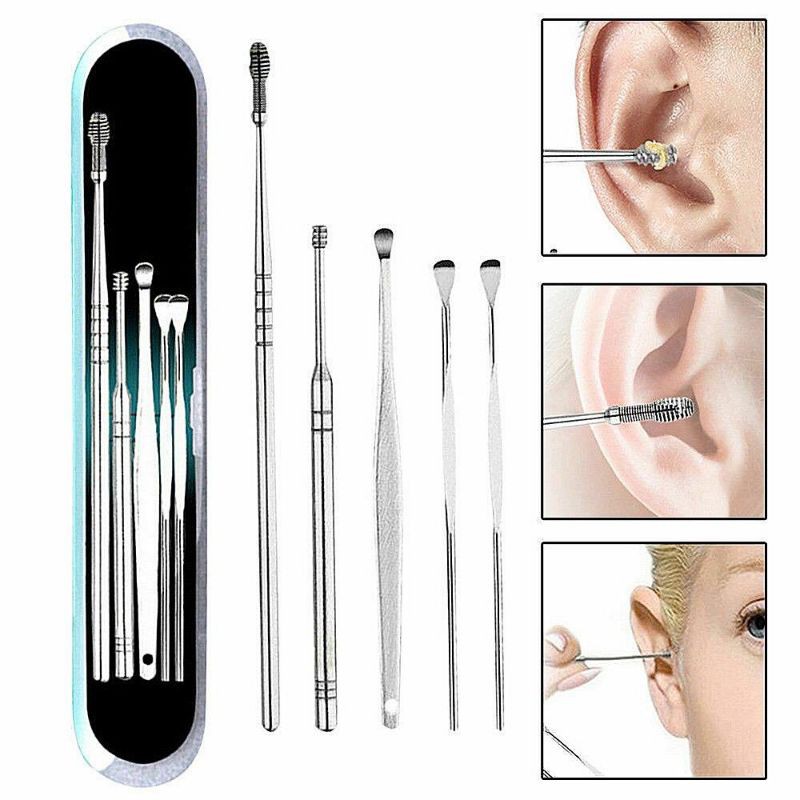 (5pcs) Set pembersih telinga stainless steel, tidak berkarat, boleh ...