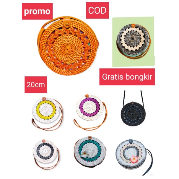 MERAH UNGU PUTIH HITAM HIJAU Bali lombok plain round rattan bag ...