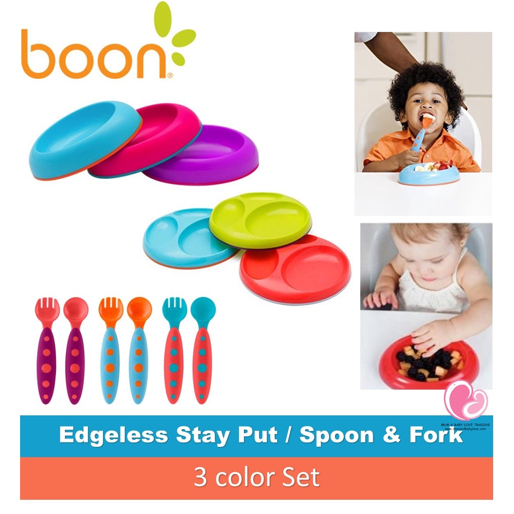 CLEARANCE boon Edgeless Stay Put Bowl Baby/ Saucer/ Spoon & Fork Set ...