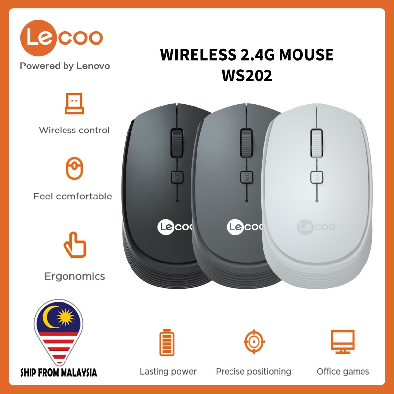 Lecoo Lenovo WS202 Wireless Optical Mouse Plug & Play DPI Adjustable Ergonomic Mice Laptop ...