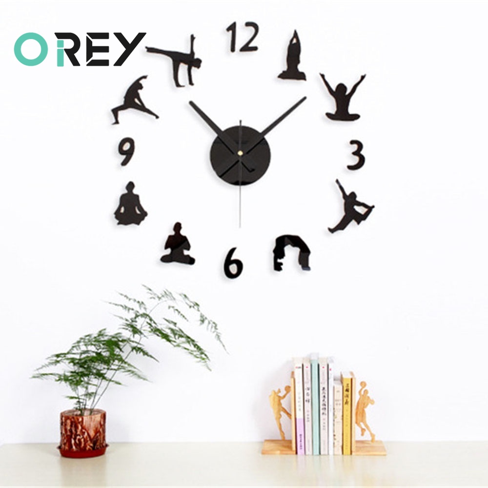 Retro Yoga Posture Wall Clock 3D DIY Minimalist Vogue Stereoscoptic ...