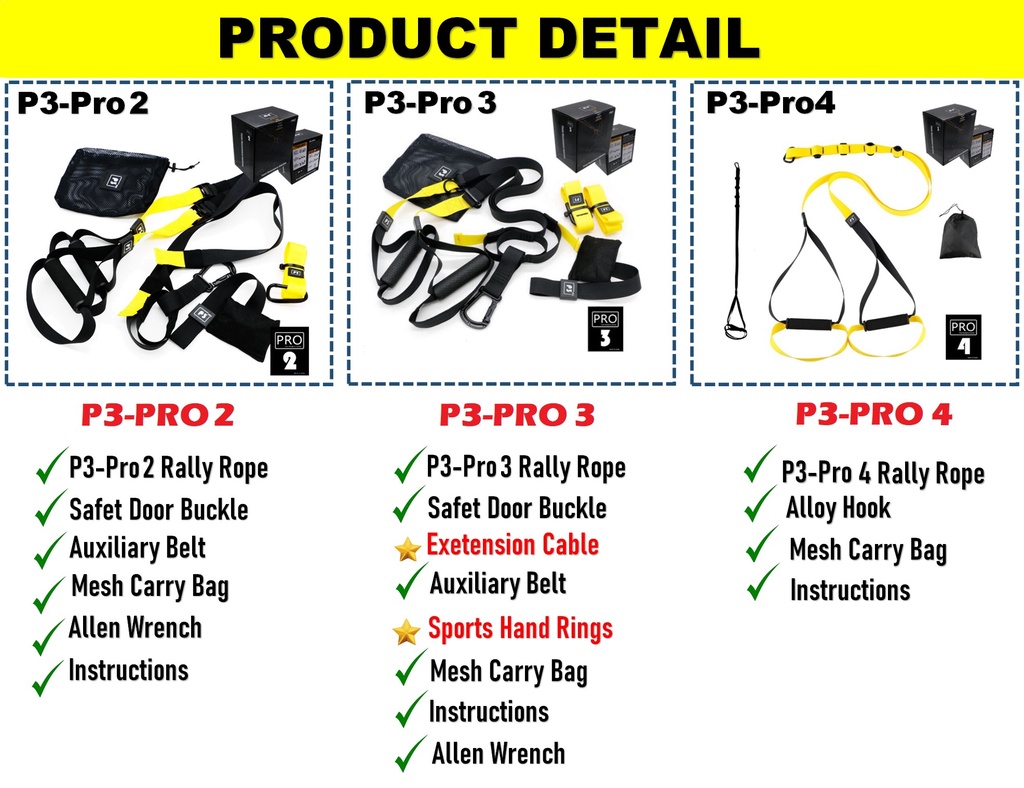 ADSports TRX P3 PRO 2/3/4 Gym Suspension Straps Handles Exercise Bands Rope Training Kit System ...