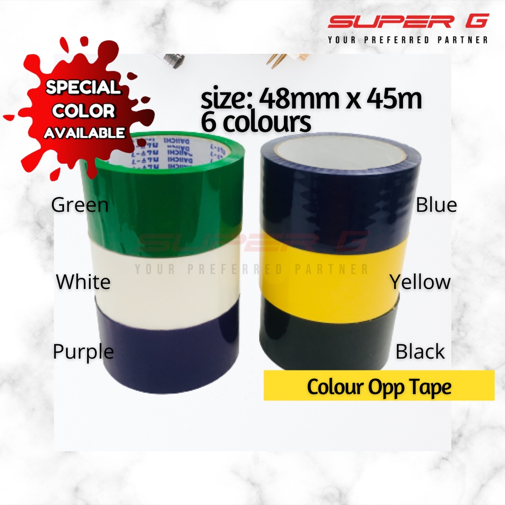 Opp Colour Tape 6 colours 48mm x 45m x 50mic x 6 rolls/ bundle | Shopee ...