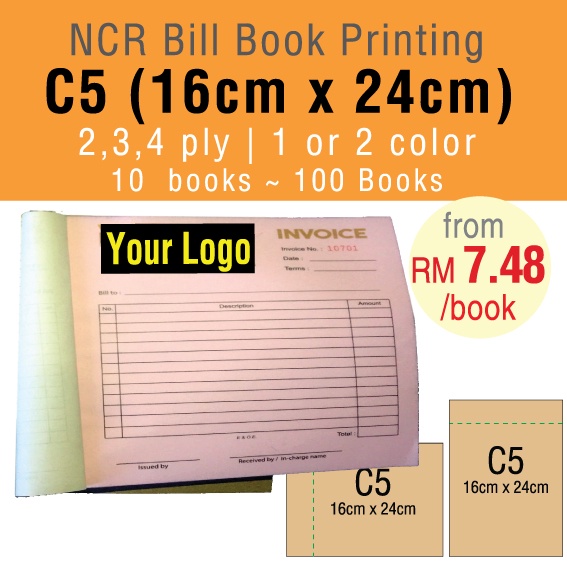 16cm x 24cm NCR Bill Book Custom Printing Receipt Invoice Payment ...