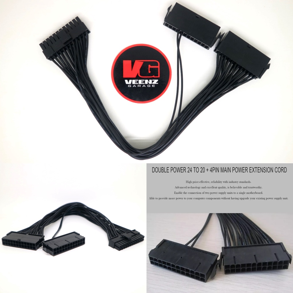 Dual PSU ATX 24PIN Connector Mining Premium Power Supply Cable | Shopee ...