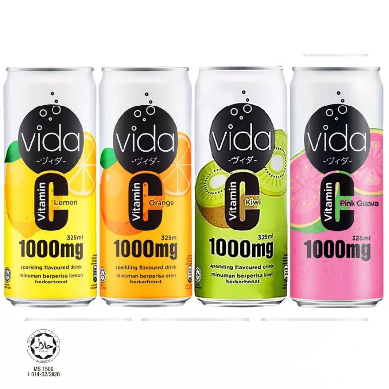 HALAL VIDA Vitamin C Sparkling 325ml - KIWI / ORANGE / LEMON / PINK ...