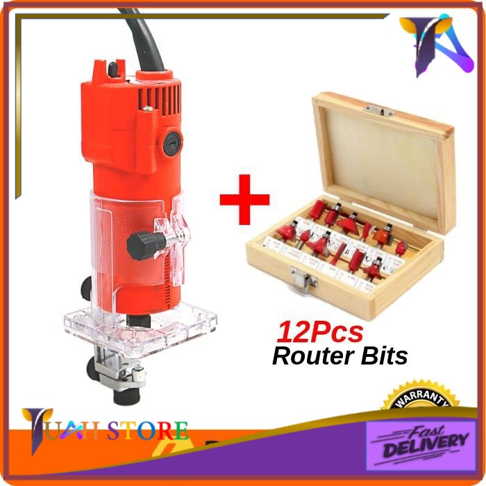 M1P-3703 220V Electric Hand Trimmer Wood Router Durable Wood + 12Pcs ...